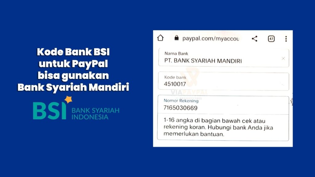 Kode Bank BSI Untuk PayPal dan Cara Menghubungkan ke PayPal - ViaPayPal