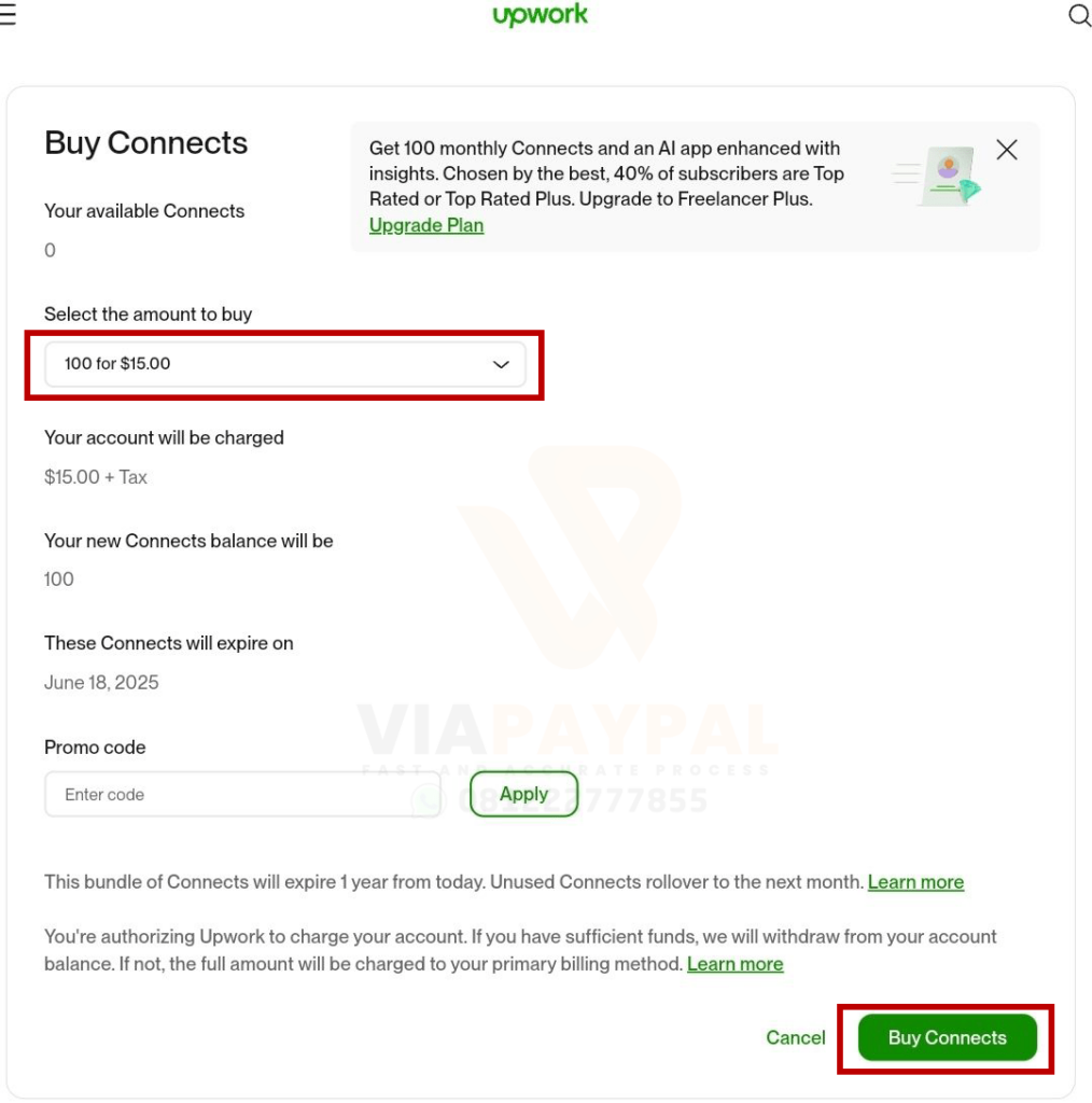 Cara Beli Connects Upwork Tanpa Kartu Kredit - ViaPayPal